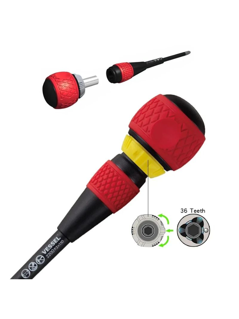 VESSEL 2200-6X150, Набор отверток с трещоткой, изолированные клеммы 1/4 ...