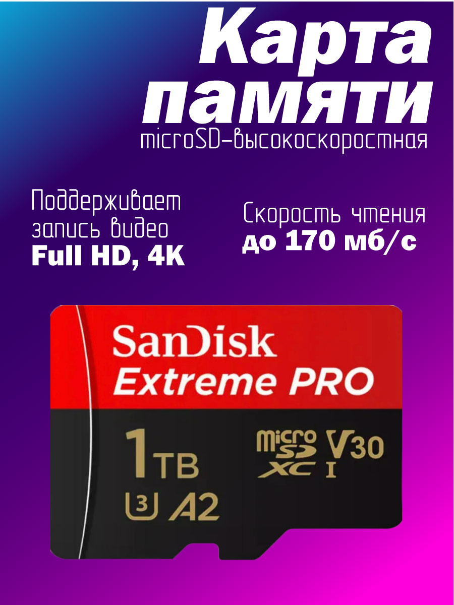 Карта памяти SanDisk Extreme Pro microSDXC 1Т купить на OZON по низкой цене (2913261019)