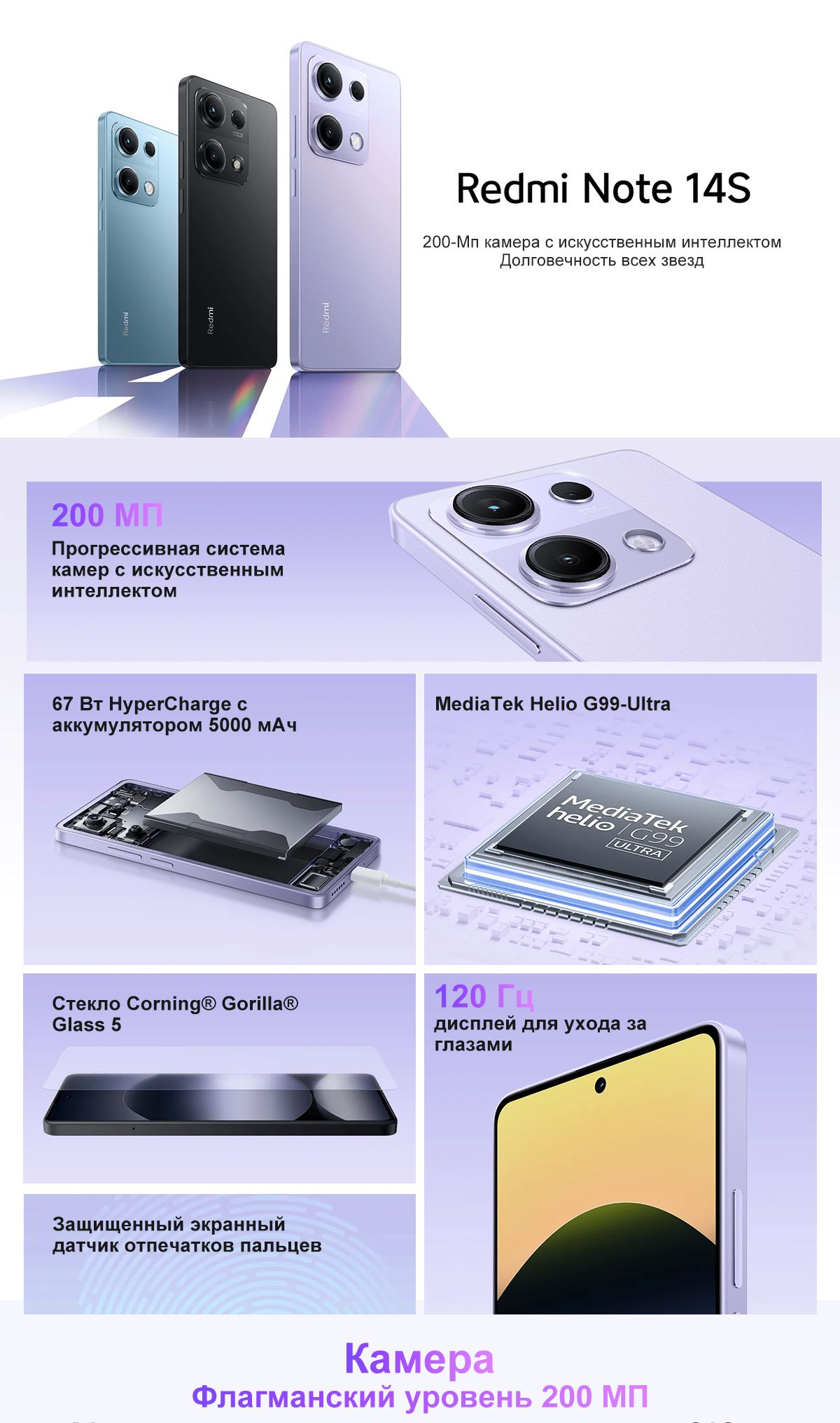 Смартфон Xiaomi Redmi Note 14S 4G 512 ГБ 12 ГБ Синий 6.67 OLED/AMOLED ...