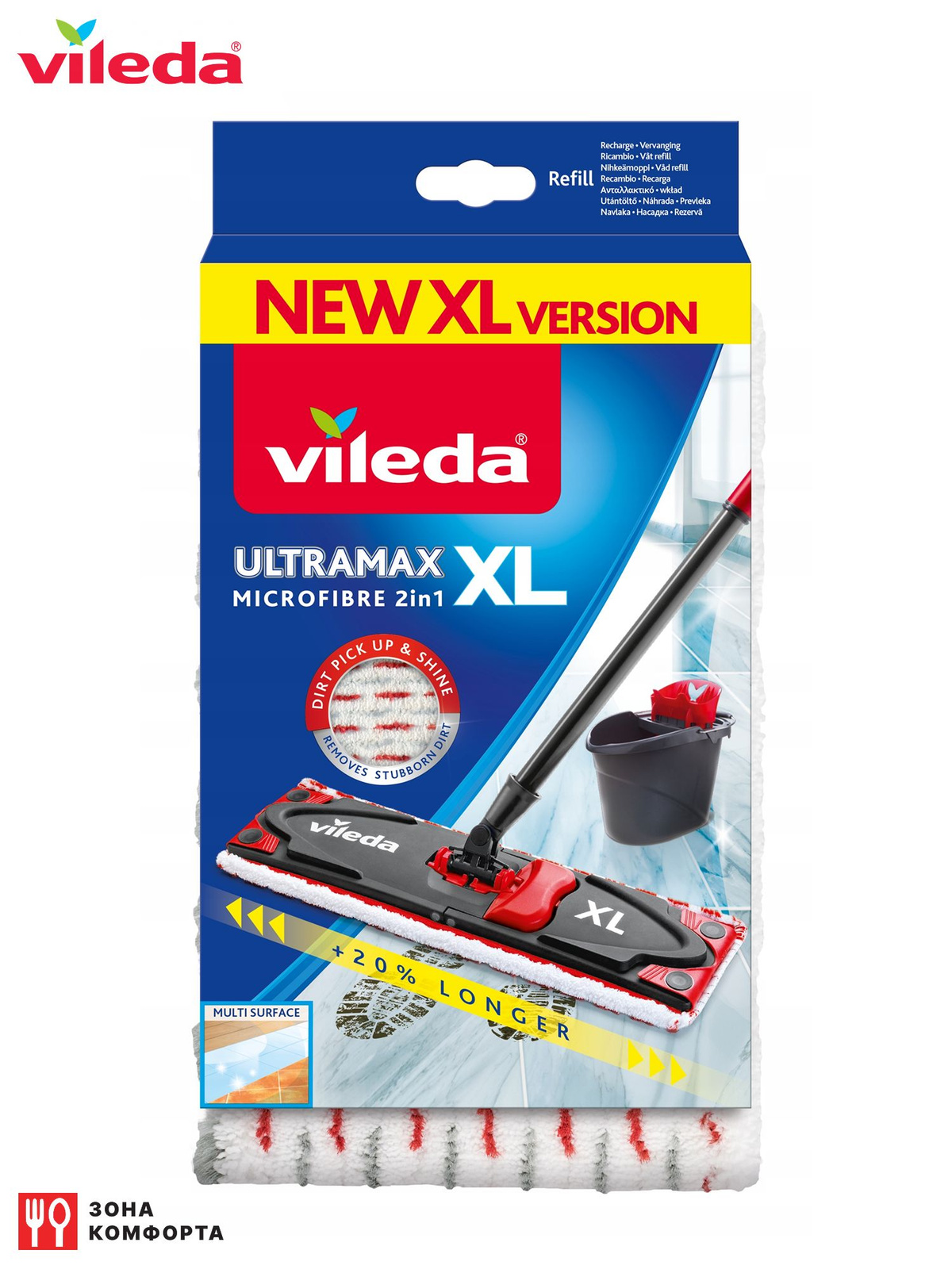 Сменная насадка для плоской швабры Vileda Ultramax XL 2-в-1, 1 шт ...