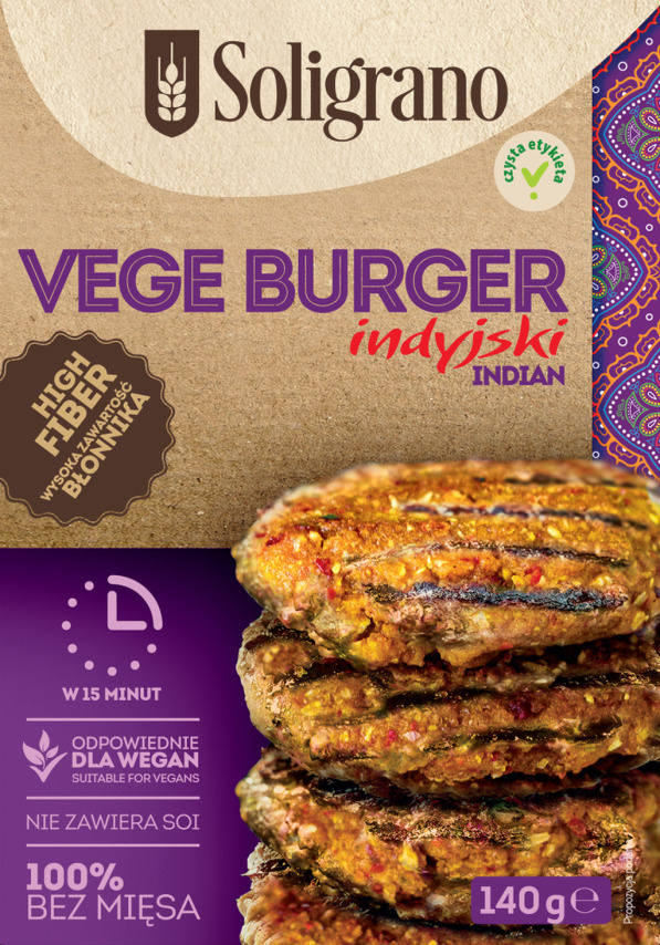 Soligrano Веге бургер индийский из полбы, амаранта, красной чечевицы ...