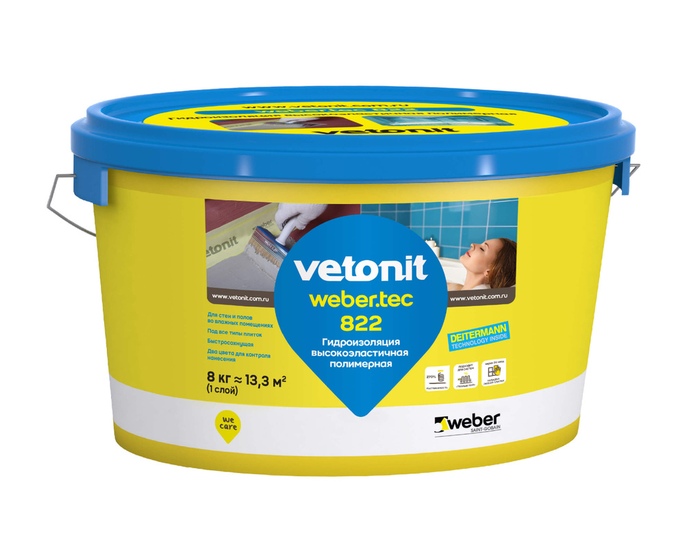Мастика гидроизоляционная vetonit weber.tec 822, серая, 8 кг - купить с ...