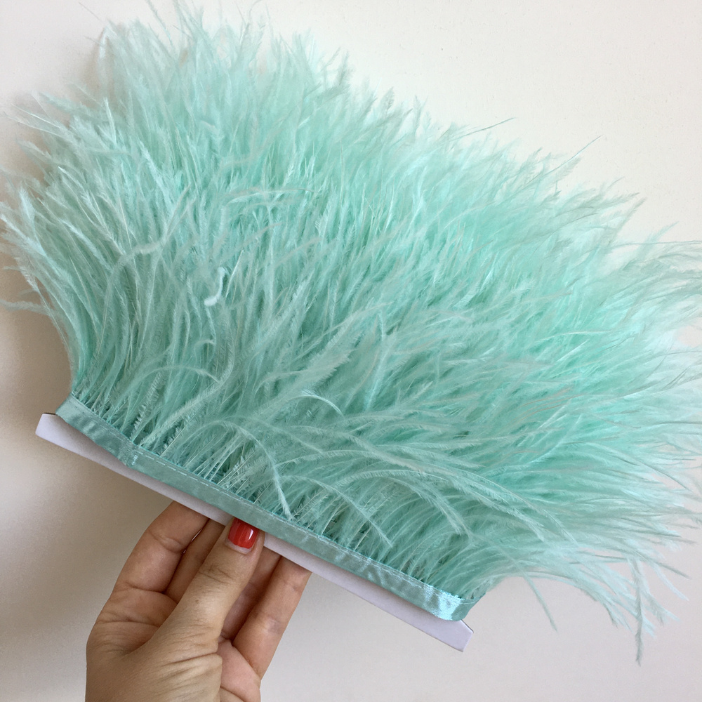 Перья Страуса на ленте 1 метр Мятный 8-12 см - купить с доставкой по ...