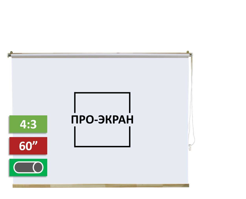 Рулонный экран для проектора ПРО-ЭКРАН 120х90 см (4:3), 60 дюймов ...