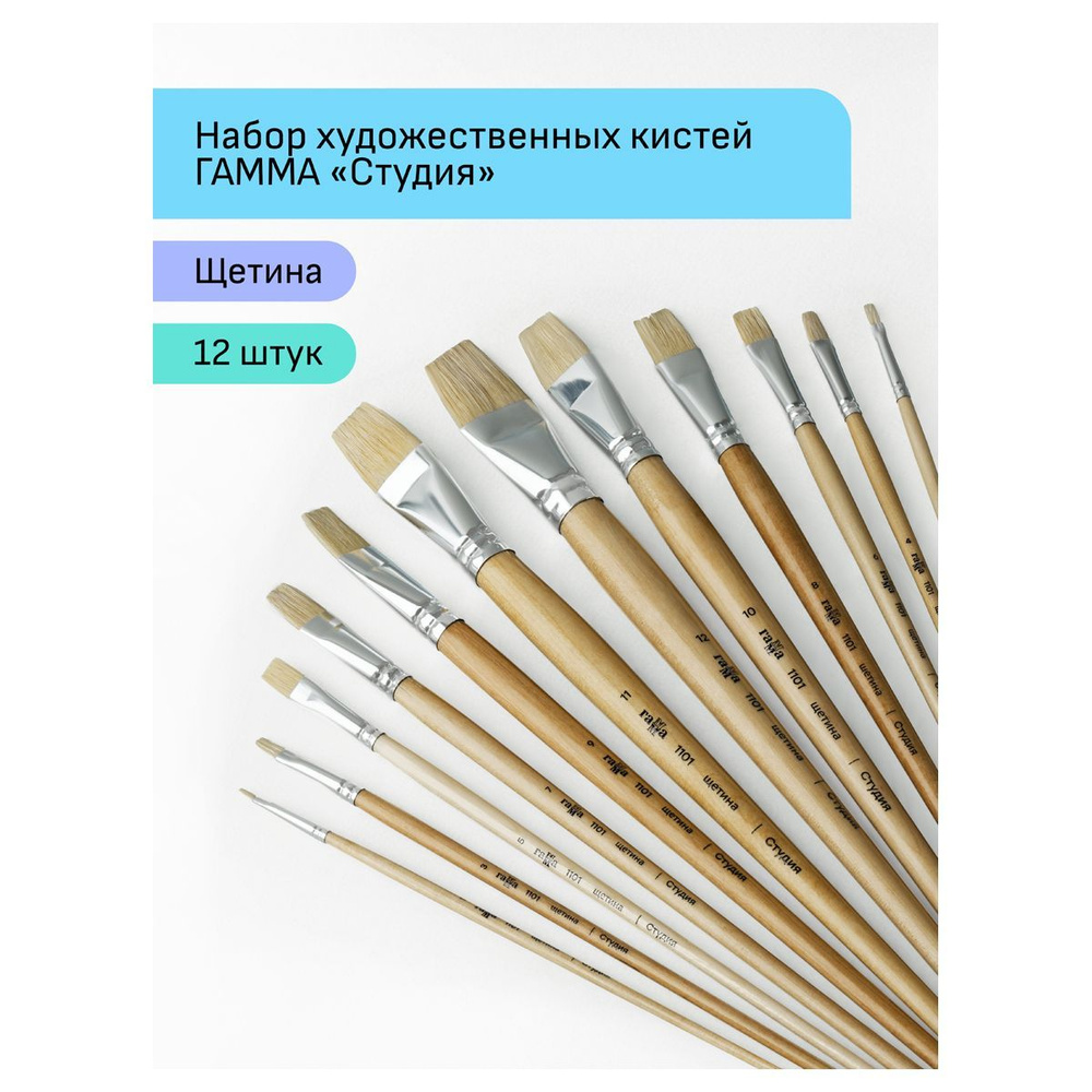 Набор кистей для рисования Гамма "Студия" щетина, кисточки ...