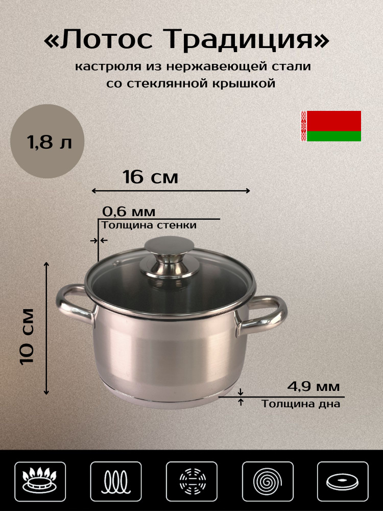 Кастрюля КУХАР, Нержавеющая сталь, 1,8 л - купить по выгодной цене в ...