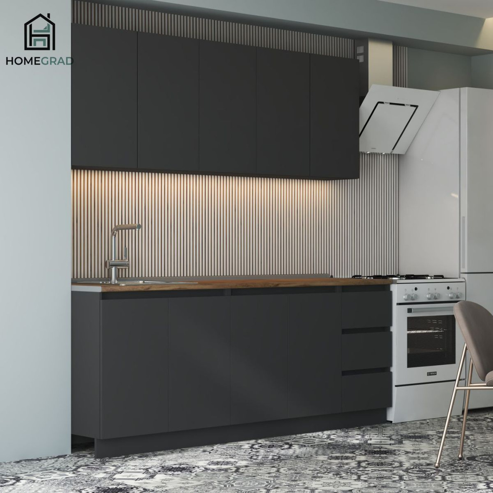 Кухня HomeGrad ML 2 метра, Графит, столешница Дуб Вотан купить c ...