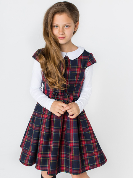 Сарафан Девочки cookie красный в складку Офисный/школьный Без рукавов Хлопок Бант, размер 134 ...