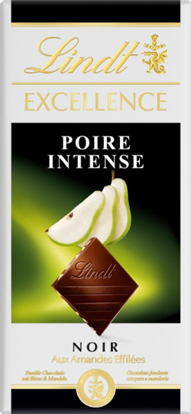 Шоколад тeмный нежный с грушей и кусочками миндаля Lindt Excellence ...