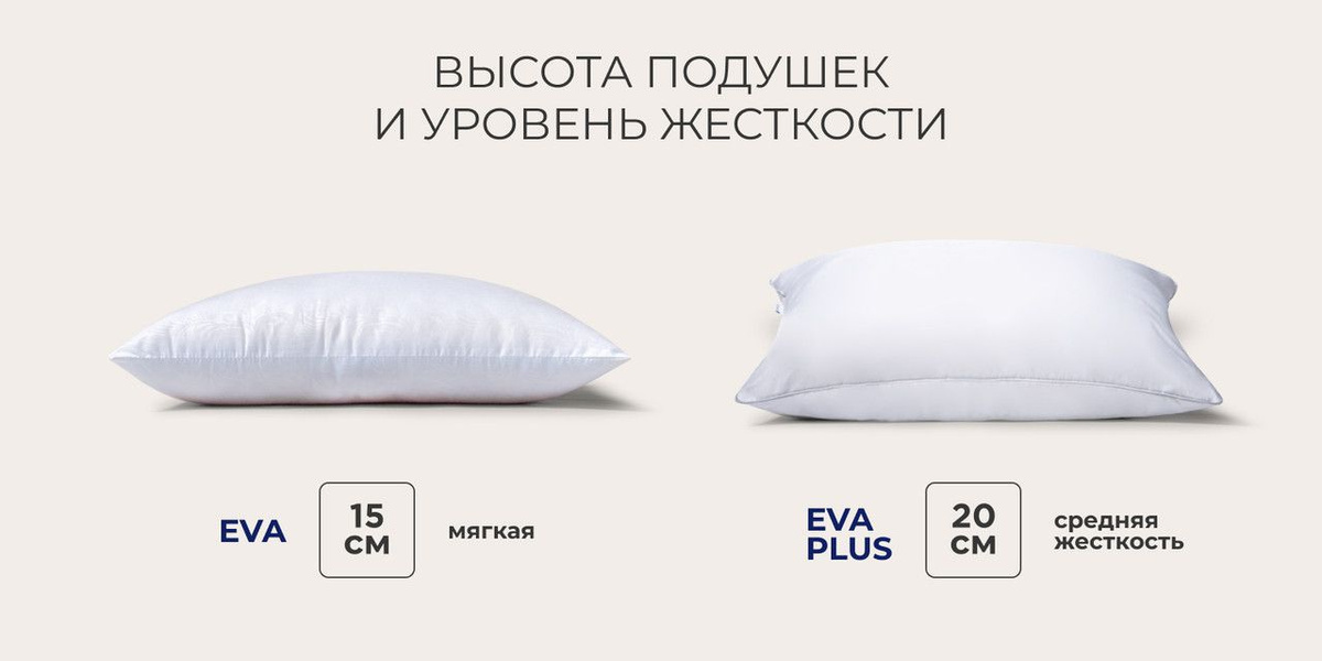 Sonno Home Комплект из двух подушек для сна EVA 50x70x15 см, мягкая и упругая, гипоаллергенный ...