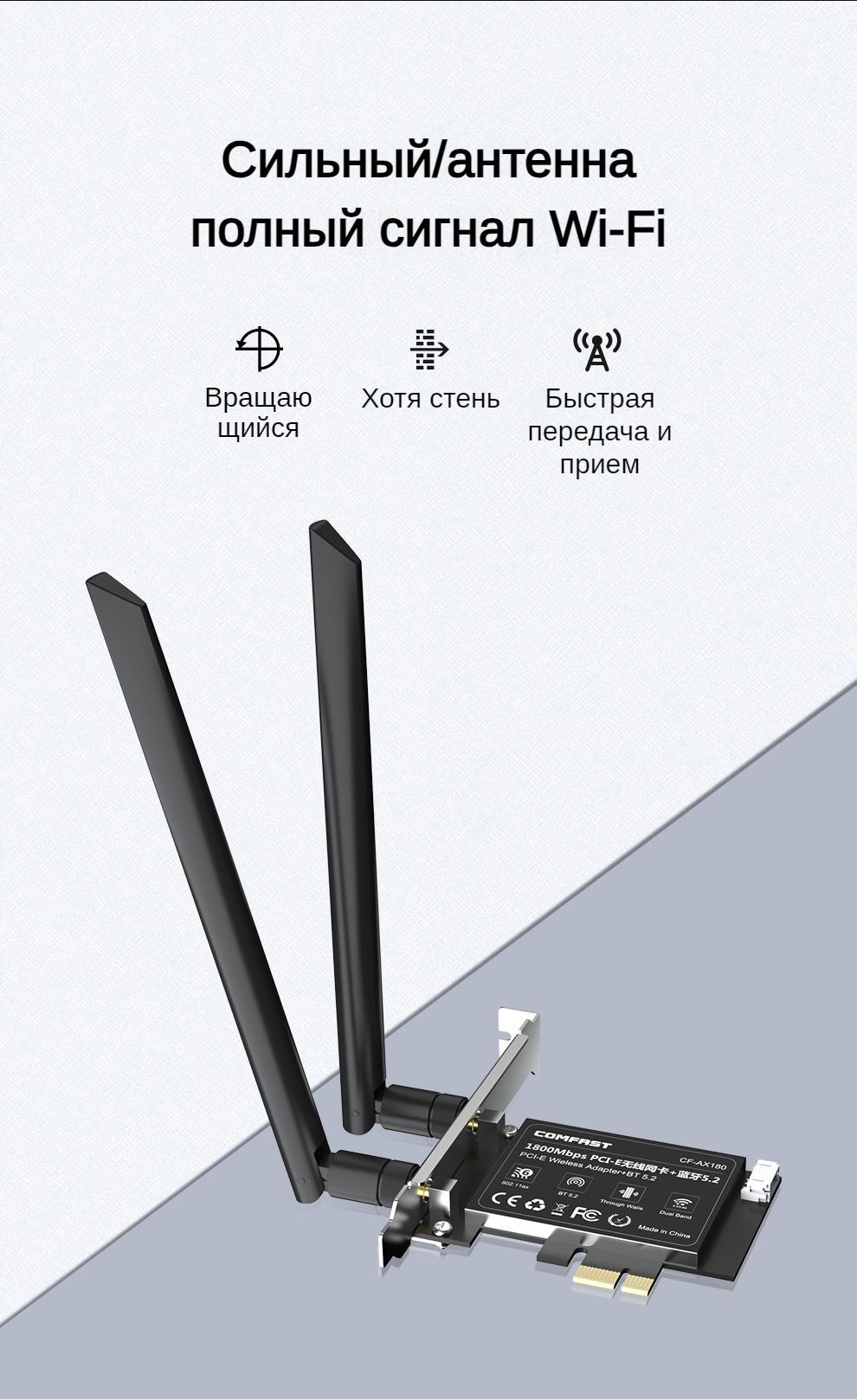 COMFAST Сетевая карта PCI-E адаптер для компьютера Wi-Fi 6 адаптер ...