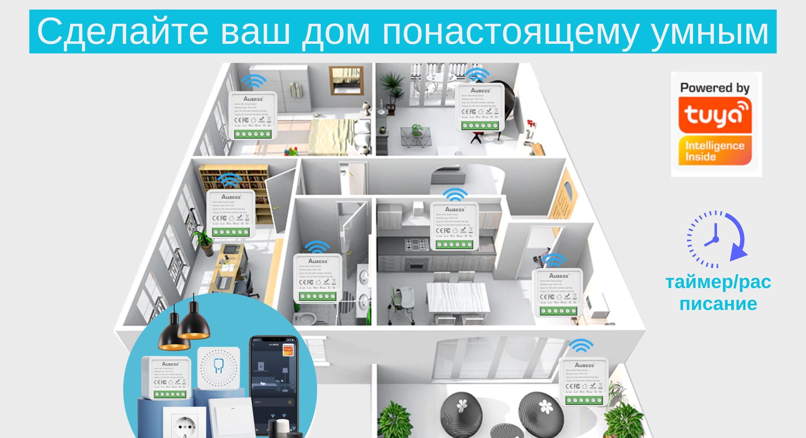 Модуль интеллектуальный Контроллер - Wi-Fi умное реле управления 16А ...