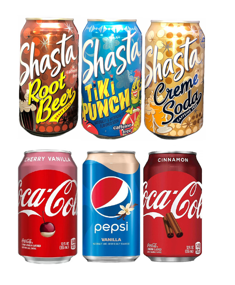 Набор газированных напитков Shasta, Coca-Cola, Pepsi, 355 мл х 6 шт ...