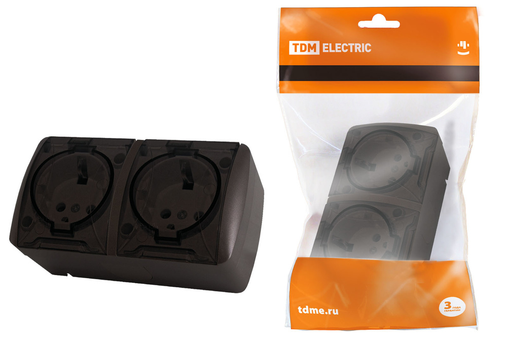 Розетка двойная 2П+3 открытой установки IP54 16А с прозрачной крышкой шоколад "Селигер" - купить ...