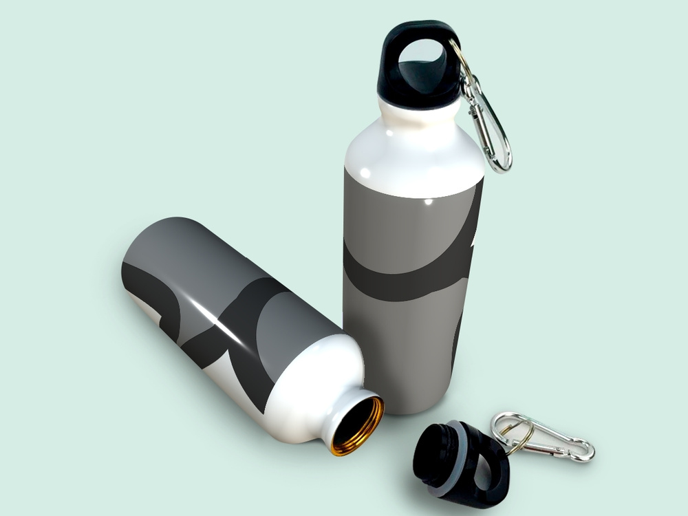 Бутылка фляга для воды "Человек, серый, плоский" 750 мл. с карабином и ...