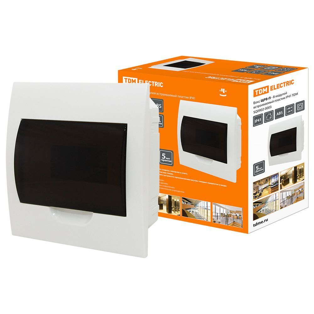 Бокс настенного монтажа встраиваемый, навесной, ЩРВ-П, пластик, TDM, 8мод, IP40, SQ0902-0003 ...