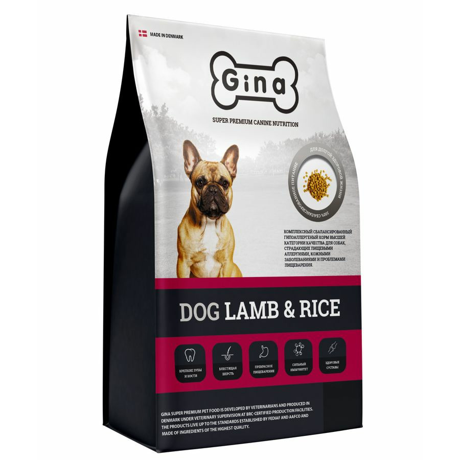 Gina Dog Lamb Rice сухой гипоаллергенный корм для взрослых собак с ...