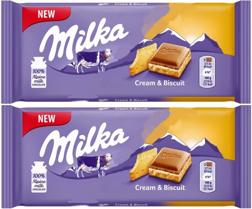 Шоколадная плитка Milka Cream & Biscuit / Милка Крем & бисквит 2 шт ...