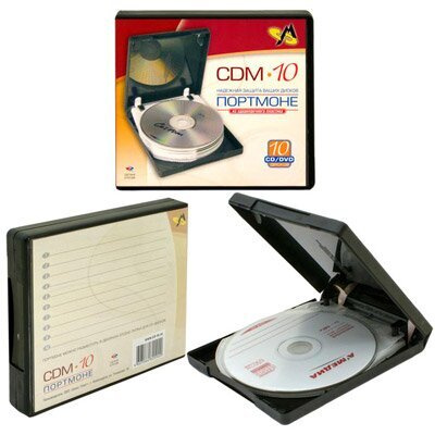 Пластиковый кейс/портмоне 1 шт. для 10 CD/DVD дисков CDM-10 черный ...