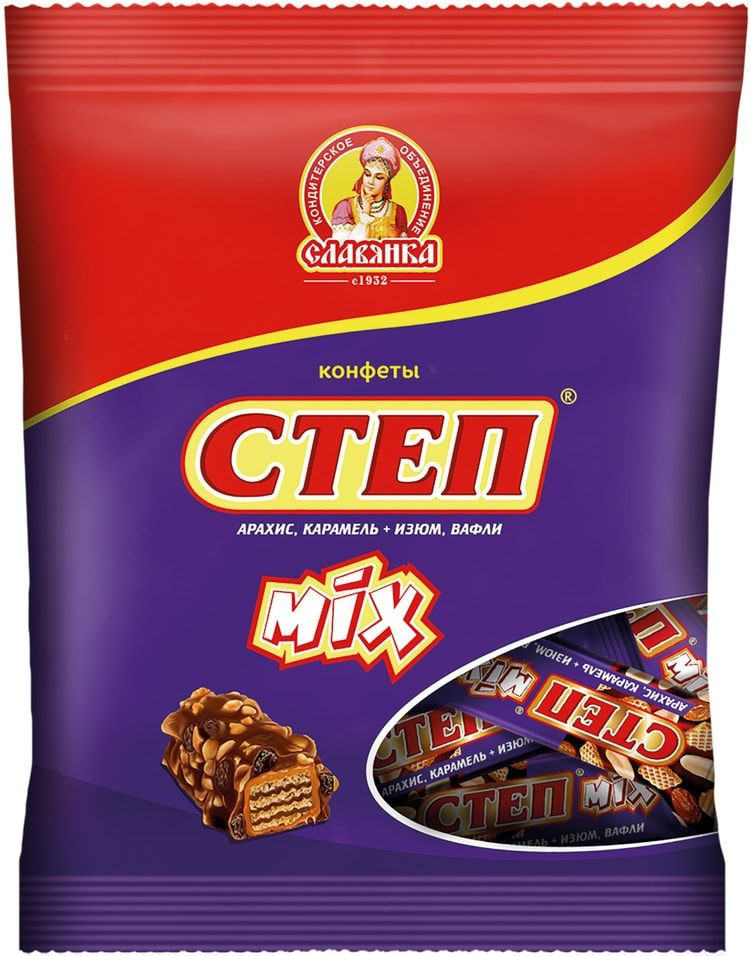 Конфеты Степ Mix вафельные с изюмом арахисом и карамелью 200г х 2шт купить с доставкой по
