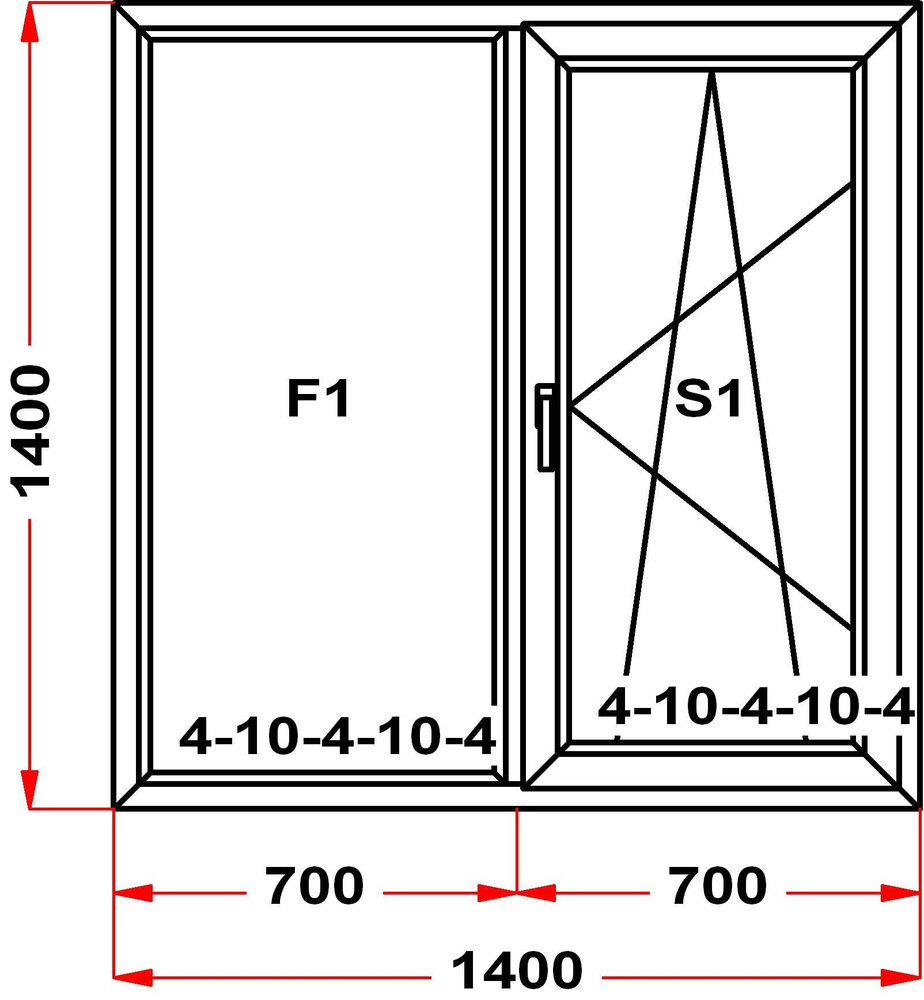 Окно пластиковое+москитка, профиль GRUNDER 70 мм (1400 x 1400) , с ...