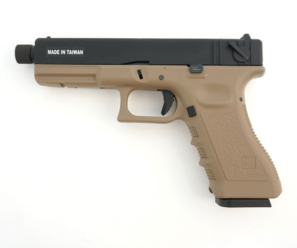 Страйкбольный пистолет KJW Glock G18 TBC CO Tan, удлин. ствол - купить ...