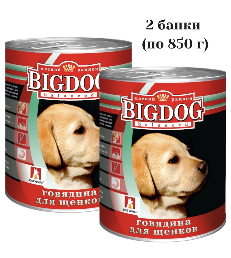Влажный корм для собак ЗООГУРМАН Big Dog Говядина 850 г, (2 шт) для ...