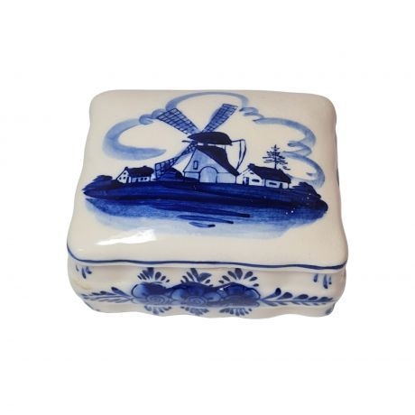 Шкатулка винтажная Delft Blue, дельфтский фарфор с рисунком в синих ...