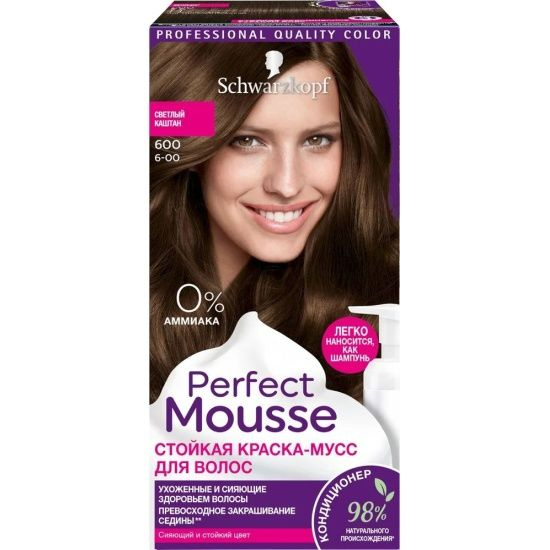 Стойкая краска-мусс для волос Perfect Mousse, 600 6-00 светлый каштан ...
