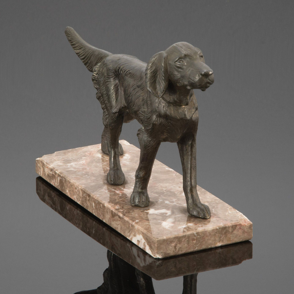 Скульптура винтажная кабинетная Ирландский сеттер, мрамор, сплав металлов, Западная Европа, 1930 ...