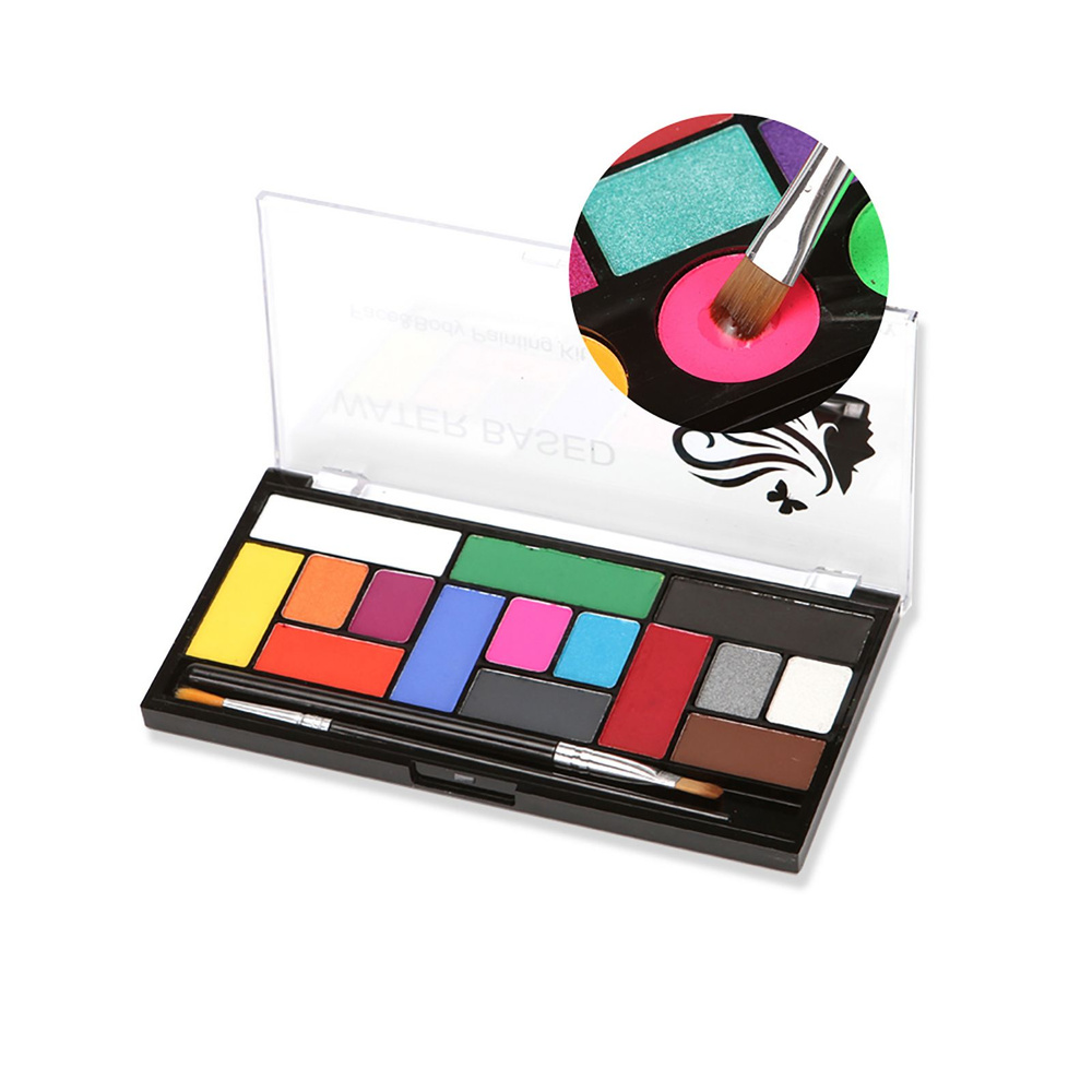 Профессиональный набор для покраски лица и тела, 15 цветов, с 2 кистями ...