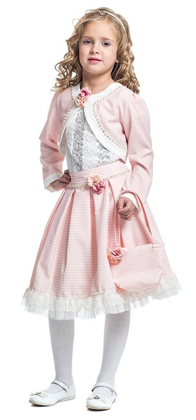 Платье Девочки Cascatto персиковый ярусное платье Вечерний/праздничный Длинный Креп, Кружево ...