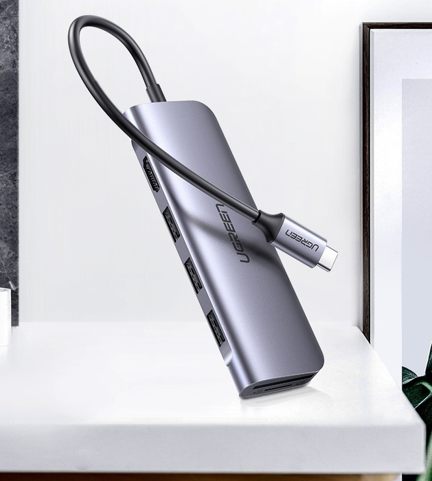 USB Хаб UGREEN CM195 (70411) USB-C to 2 Ports USB 3.0-A Hub + HDMI + TF/SD with PD Power Supply ...