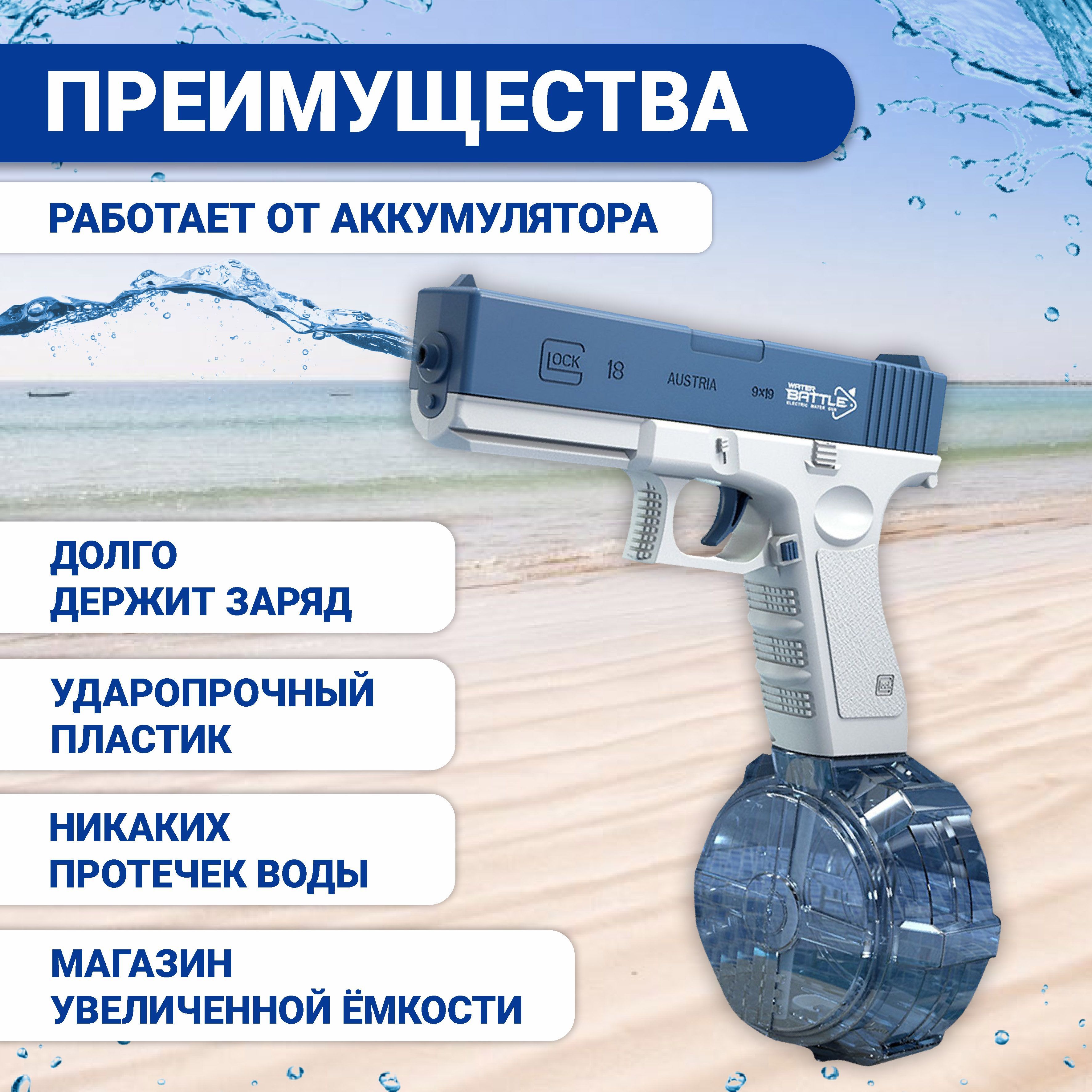 Водный пистолет, водяной бластер, электрический автомат, Glock ...
