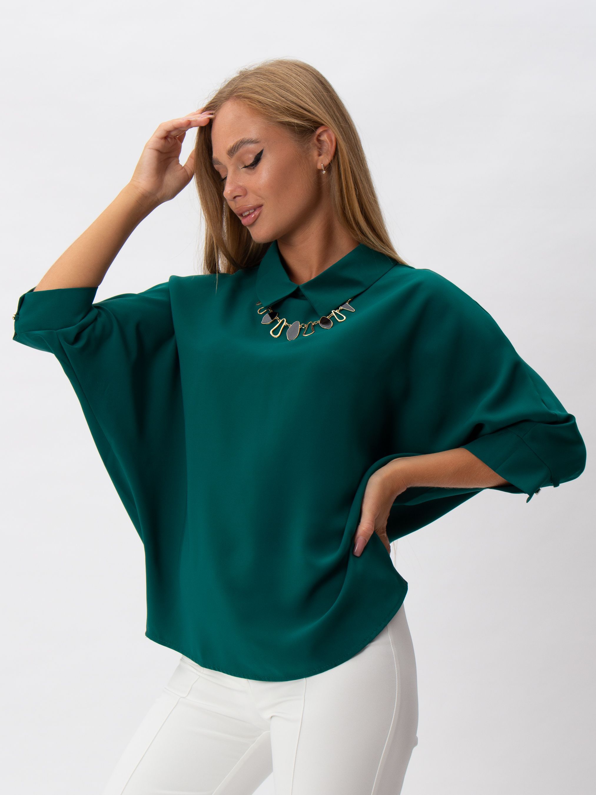 Блузка ARTT Store Rus 268 (M), женская, зелёная, с пуговицами, из ...