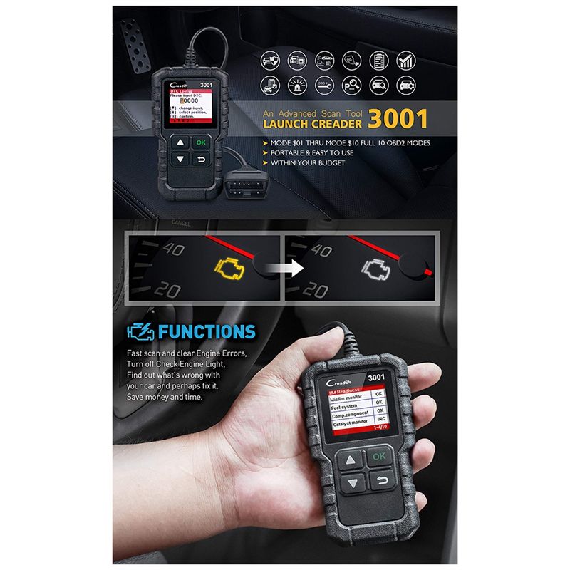 LAUNCH Creader 3001 OBD2 Автомобильный считыва купить на OZON по низкой ...
