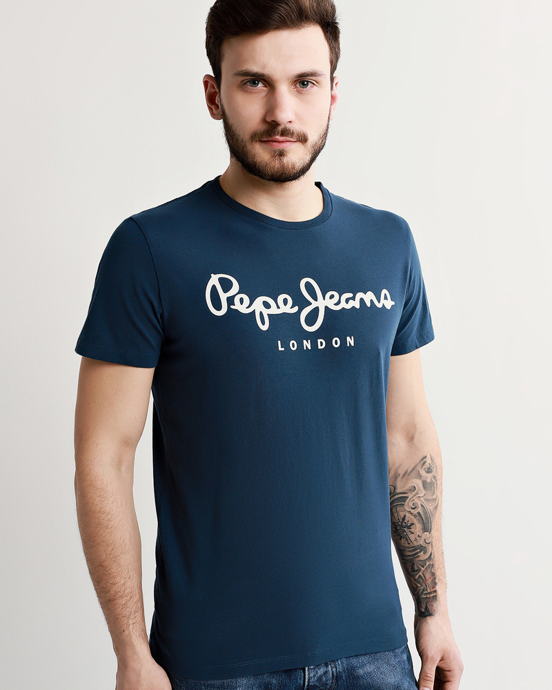 Футболка Pepe Jeans, размер 48, 50, цвет синий, 95% хлопок, 5% эластан ...