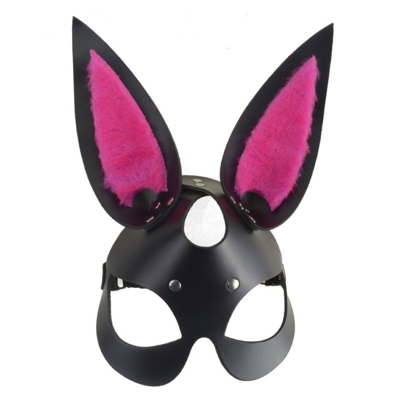 Эротическая, кожаная БДСМ маска Зайчика черная с розовыми ушками на лицо для взрослых Sitabella ...