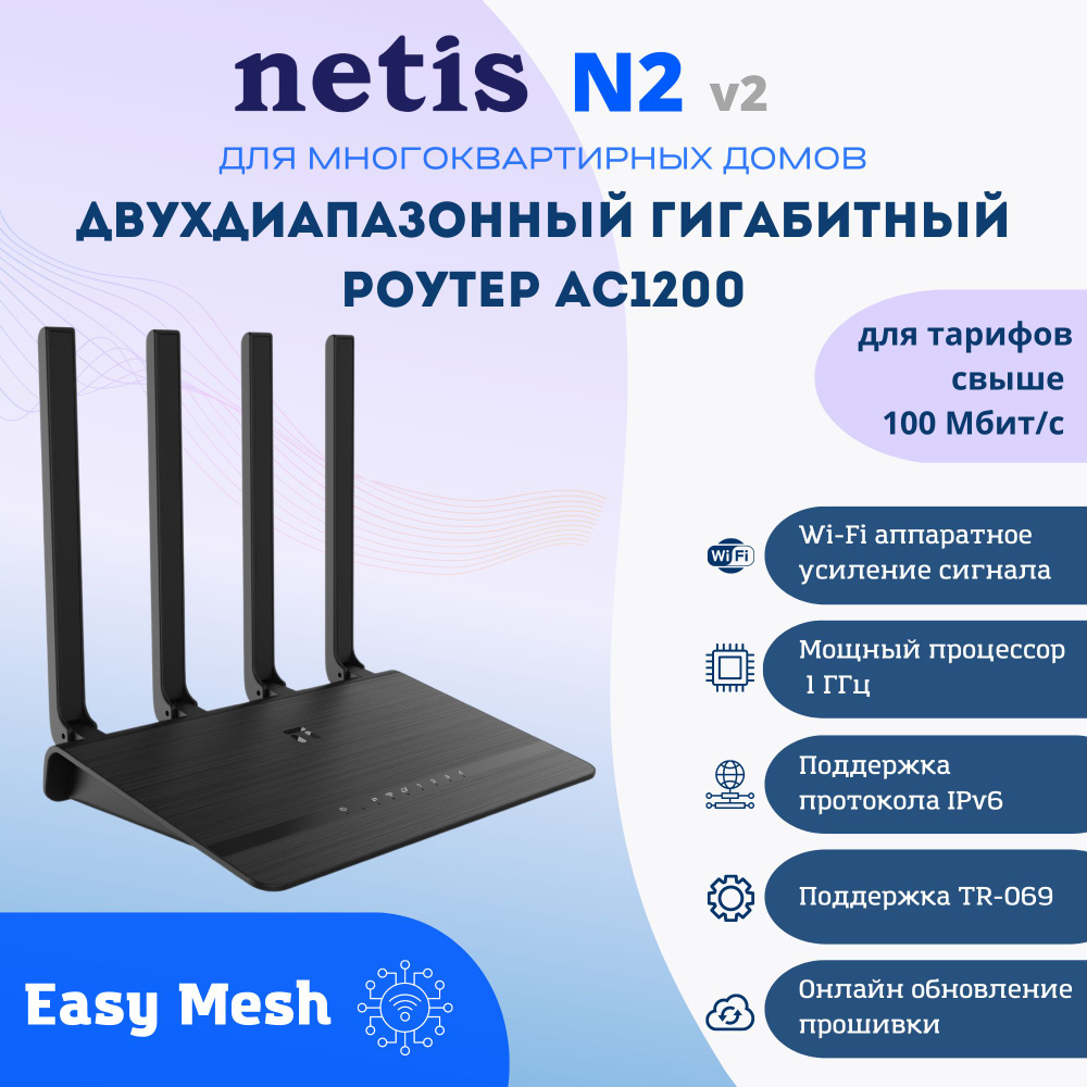 Роутер Netis N2, черный, 2.4 ГГц, 5 ГГц купить по низкой цене с доставкой в интернет-магазине ...