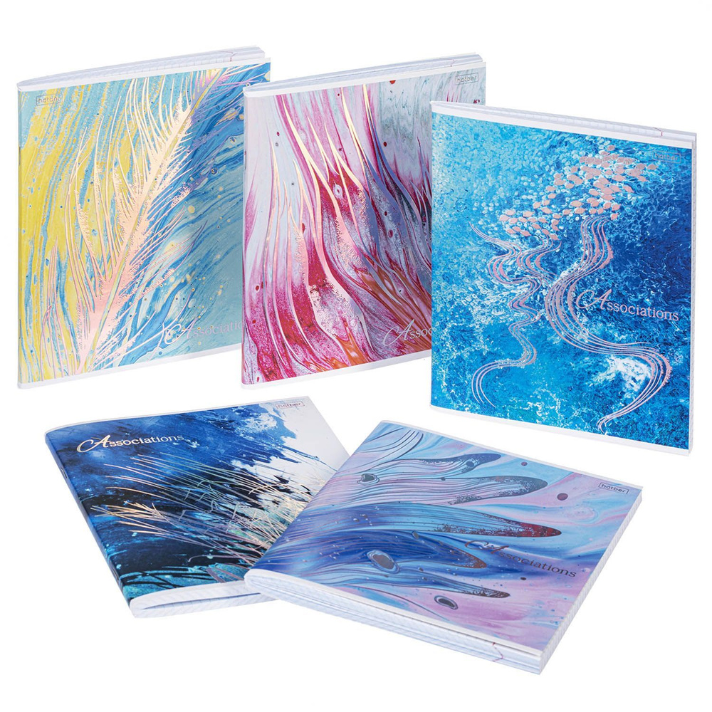 Тетрадь Hatber 96 листов, формата А5, в клетку, на скобе, 65 г/кв. м, soft touch, 3D фольга, 5 ...