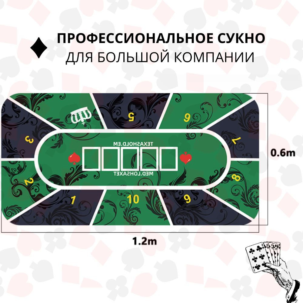 Зеленое сукно большого размера для игры в покер 120х60см - купить с ...