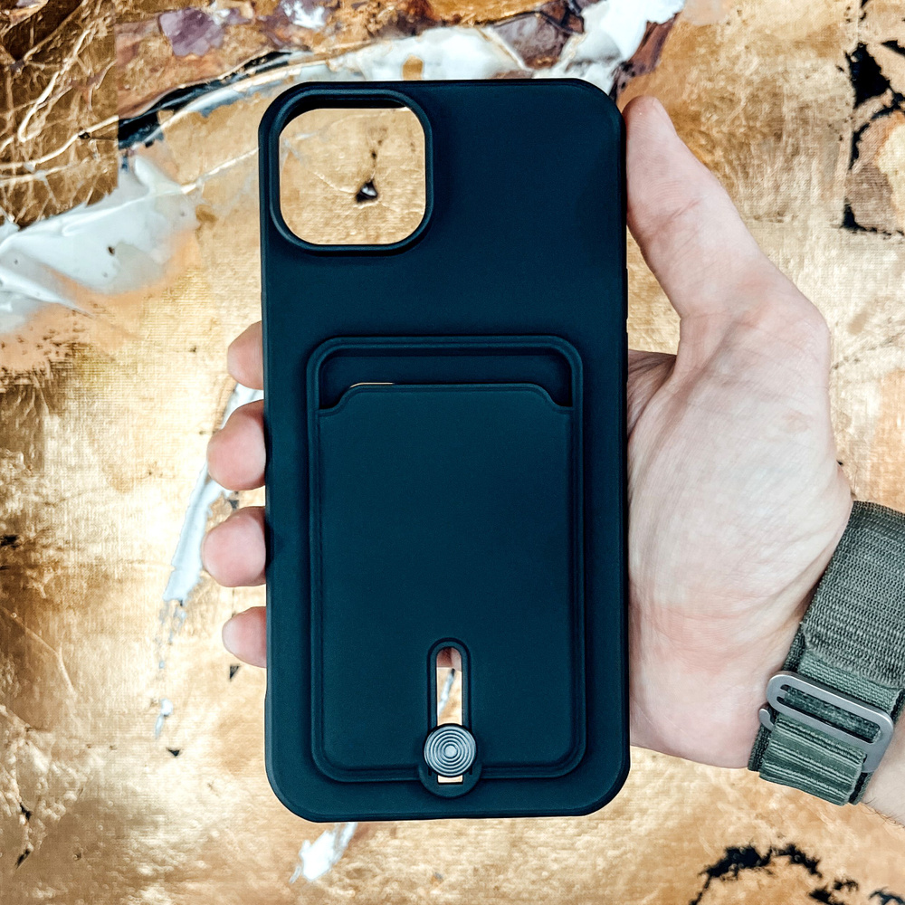 Чехол на iPhone 15 Plus черный с карманом. - купить с доставкой по ...
