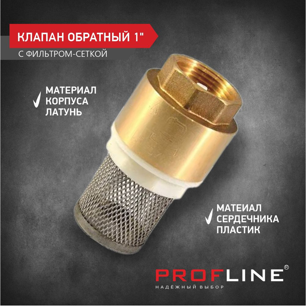 Клапан обратный 1" латунь с пластиковым сердечником и сеткой PROFLINE, УТ-00041569 - купить по ...