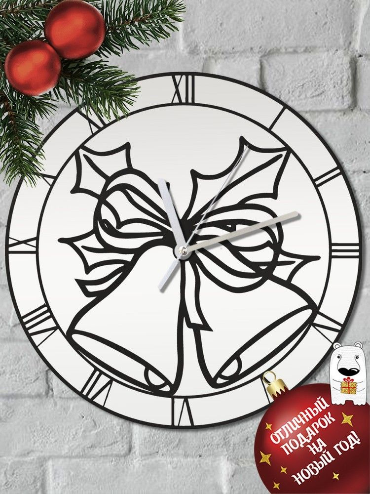 Настенные деревянные бесшумные часы Новый год Колокольчики бант атмосфера 6115 купить по