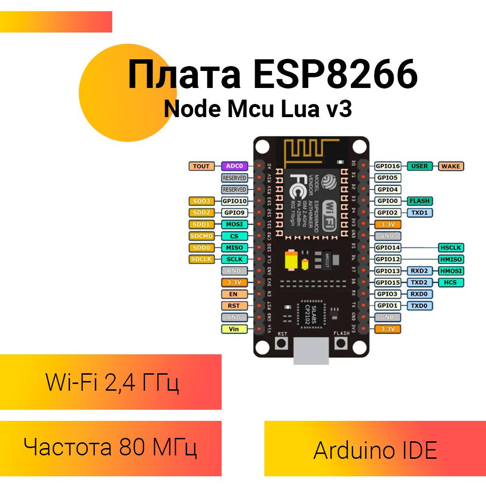 Беспроводной модуль Nodemcu Lua V3 Ch340 Wi Fi на базе Esp8266 купить
