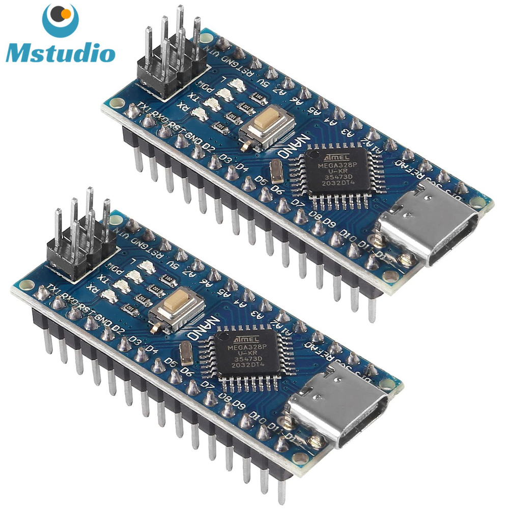 2 шт Arduino Nano V3.0 USB Type-C программируемый контроллер на базе микроконтроллера ATmega328P ...