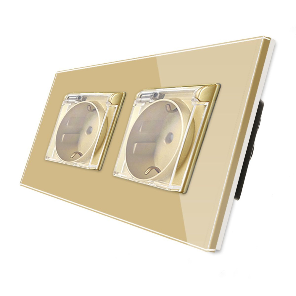 Розетка C крышкой 2 поста 16А 250В рамка стекло Золотой 157mm купить на Ozon по низкой цене