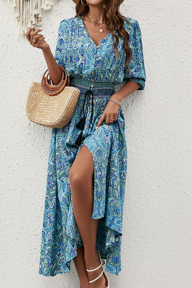 Платье Женский синий Повседневный Средний Полиэфирное волокно Шнуровка ...