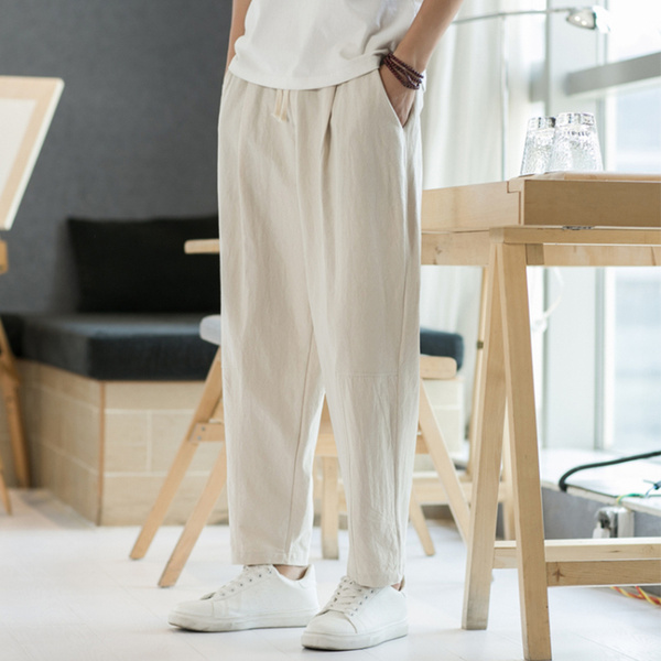 Брюки Мужской CHAOPAI широкие светло-бежевый Хлопок, размер 52 Демисезон Бахрома Китай Средняя ...