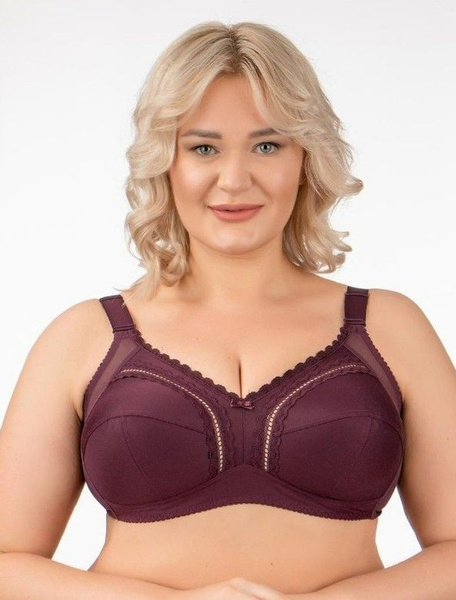 Бюстгальтер Женский BLISSENSE без косточек, размер 95D бордовый Хлопок, Полиамид Повседневный ...